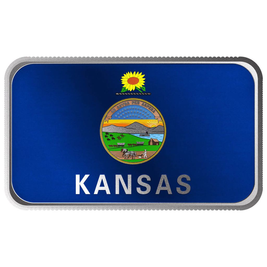 Shop Kansas State Flag 1 Troy Ounce 999 Fine Silver Color Bar.
