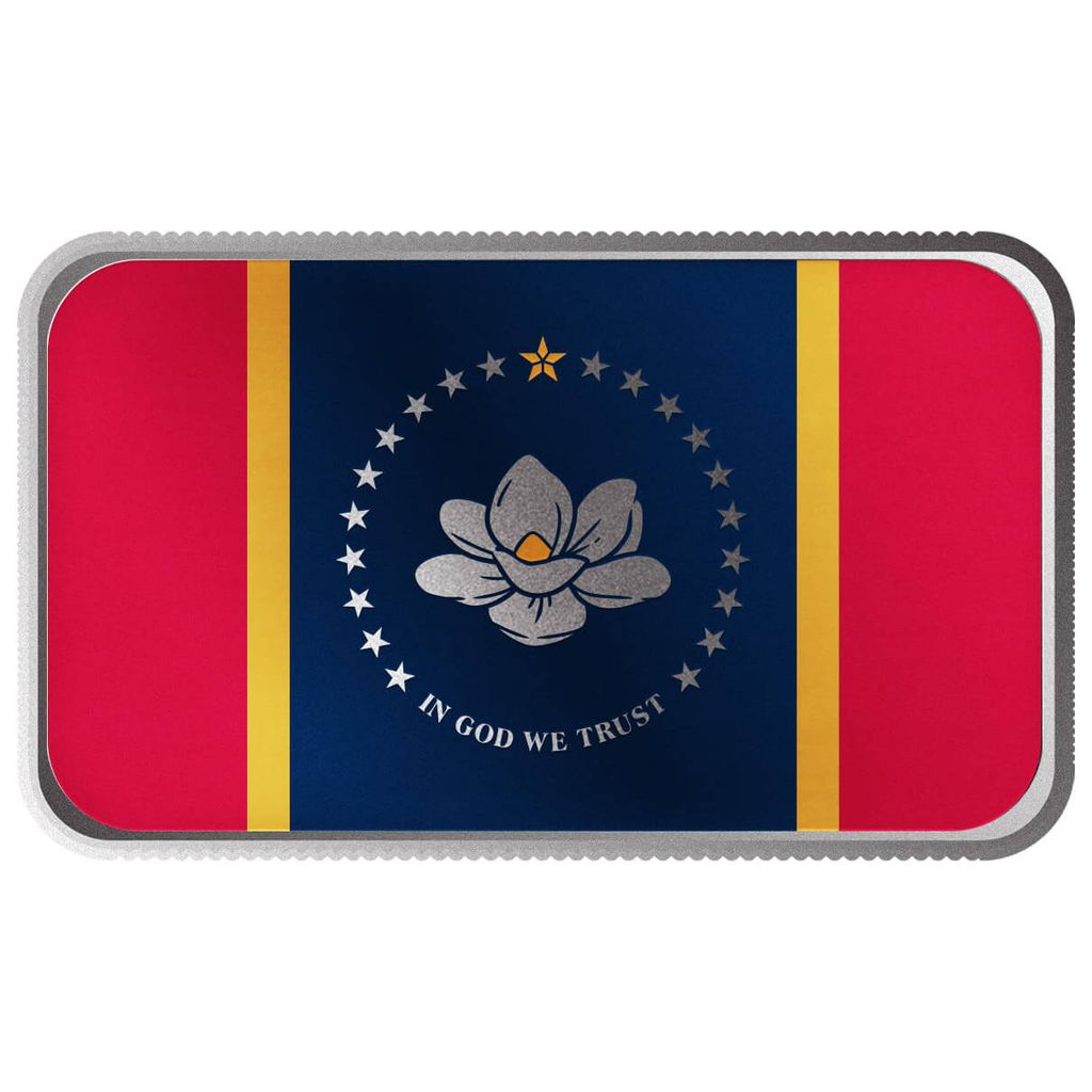 Shop Mississippi State Flag 1 Troy Ounce 999 Fine Silver Color Bar.
