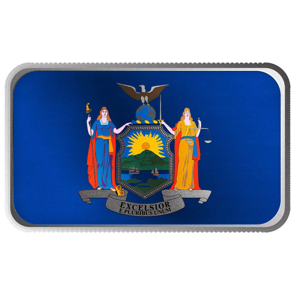 Shop New York State Flag 1 Troy Ounce 999 Fine Silver Color Bar.