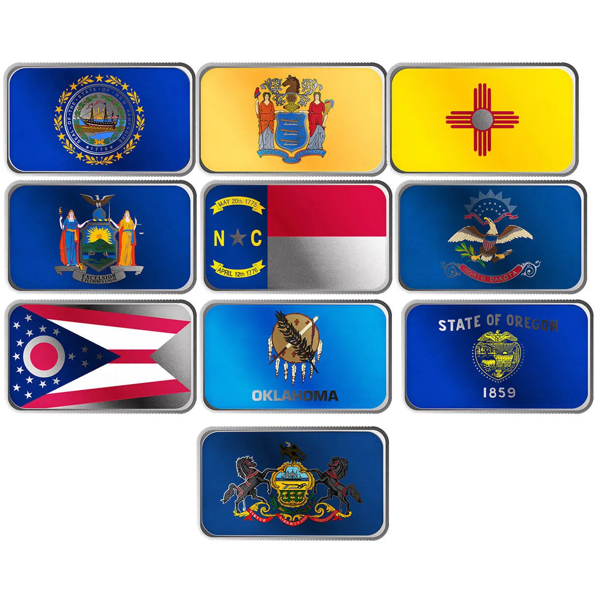 Shop All 50 USA State Flags 1 Troy Ounce 999 Fine Silver Color Bar Set