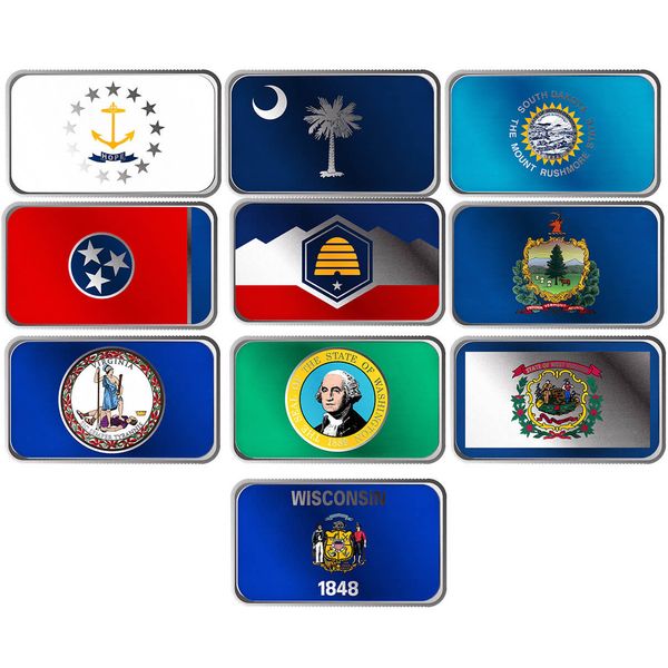 Shop All 50 USA State Flags 1 Troy Ounce 999 Fine Silver Color Bar Set