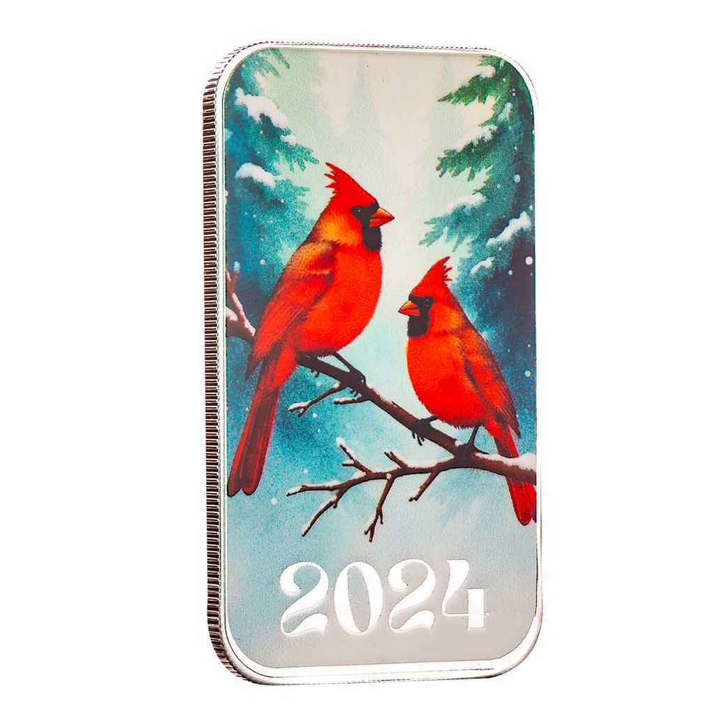 Winter Cardinals 1 oz Silver Color Bar