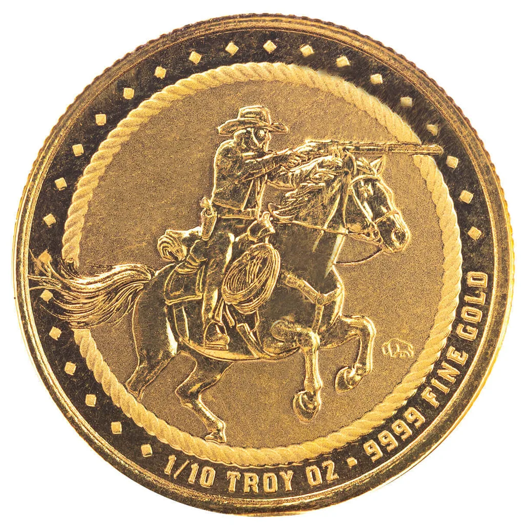 Scottsdale Cowboy Rifleman Tenth Troy oz 9999 Fine Gold Bullion Round ...