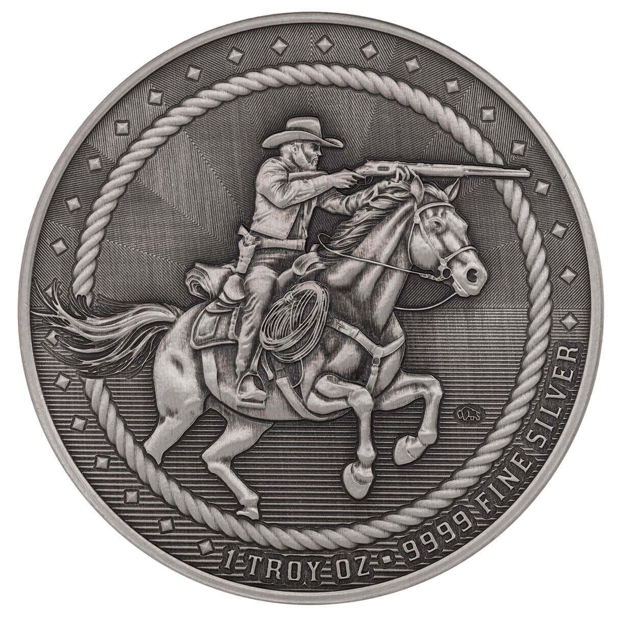 Scottsdale Cowboy with Buffalo Privy 1 oz Silver Antique Round