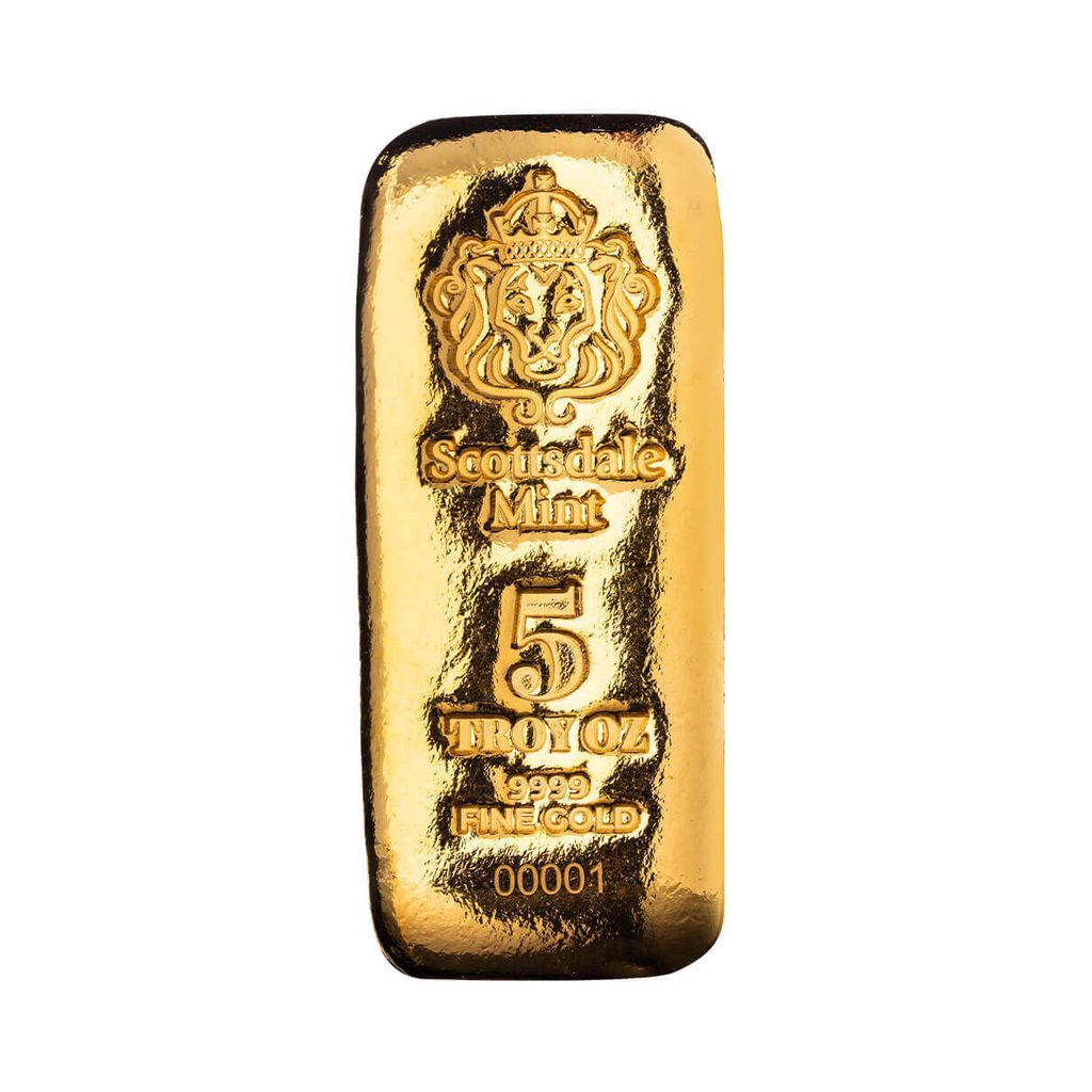Scottsdale Mint 5 Troy oz 9999 Fine Gold Cast Bar