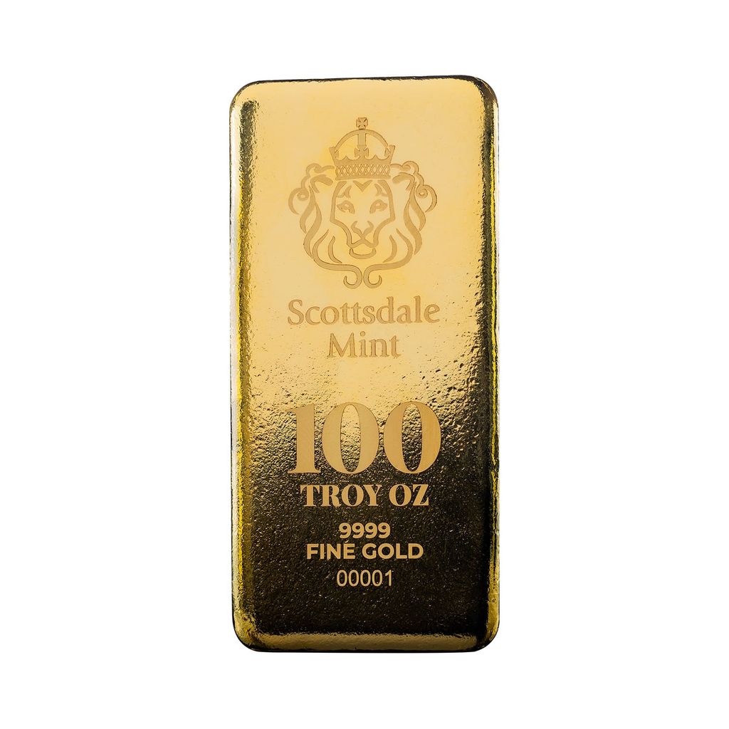 Scottsdale Mint 100 Troy oz 9999 Fine Gold Cast Bar