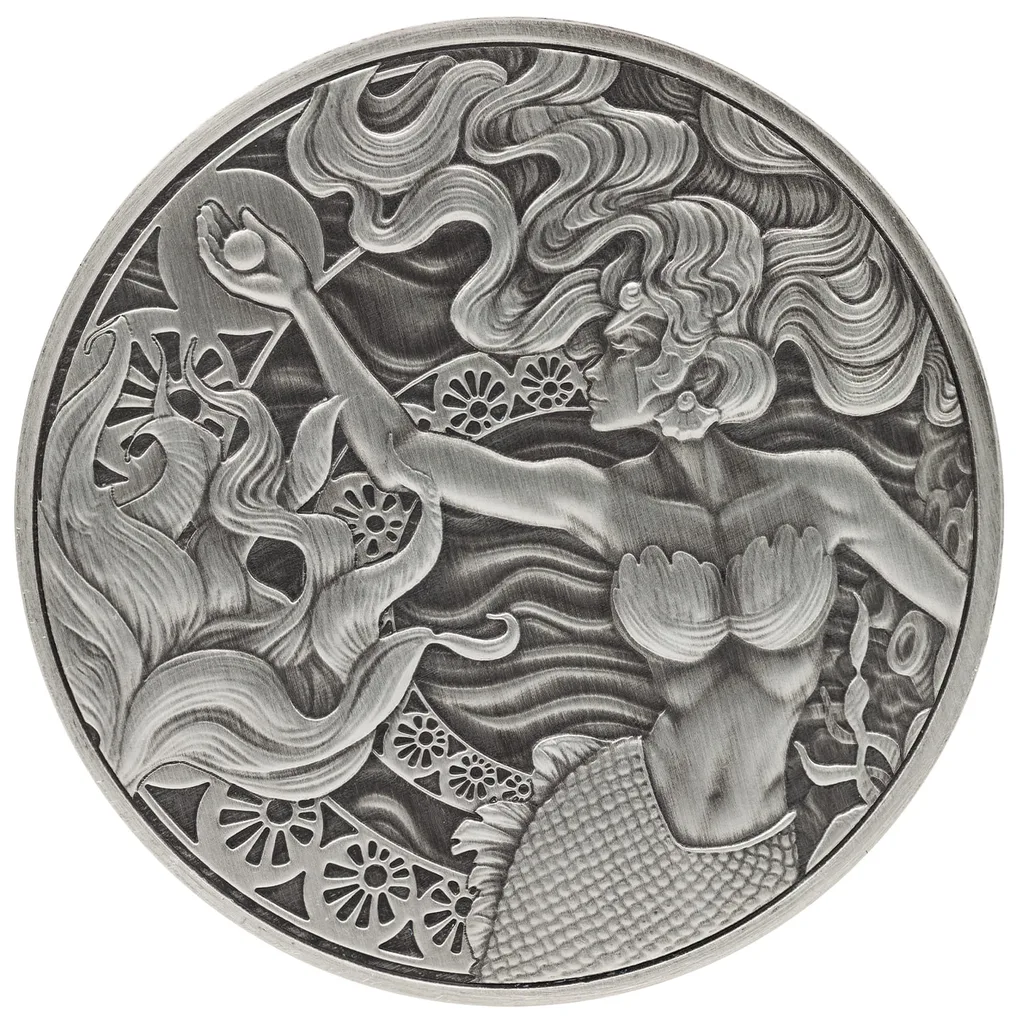 2025 Samoa | Mermaid & Pearl 1 oz 999 Fine Silver Antique Coin