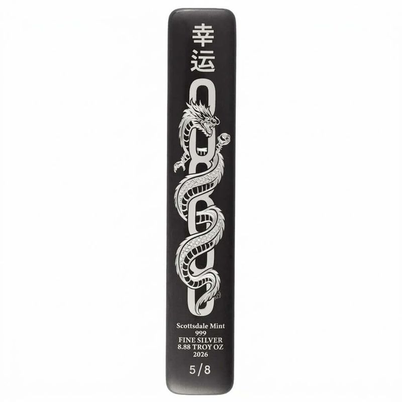 2026 Lucky Dragon 8.88 oz Hand Engraved Silver Antiqued Bar Serial No ...