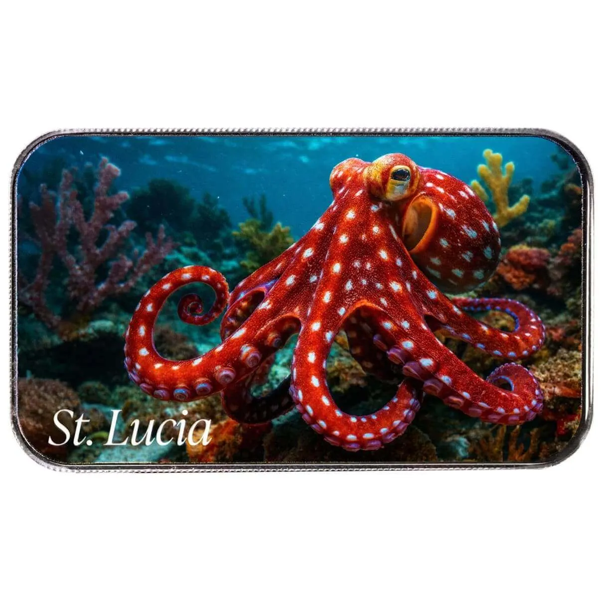 2025 EC8 St. Lucia | Caribbean Reef Octopus 1 oz Silver Colorized Coin Bar